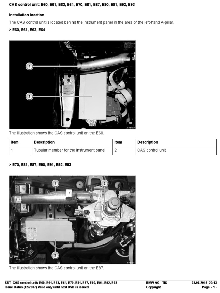 SBT CAS Control Unit E60 E61 E63 E62 E70 E81 E87 E90 E91 | PDF