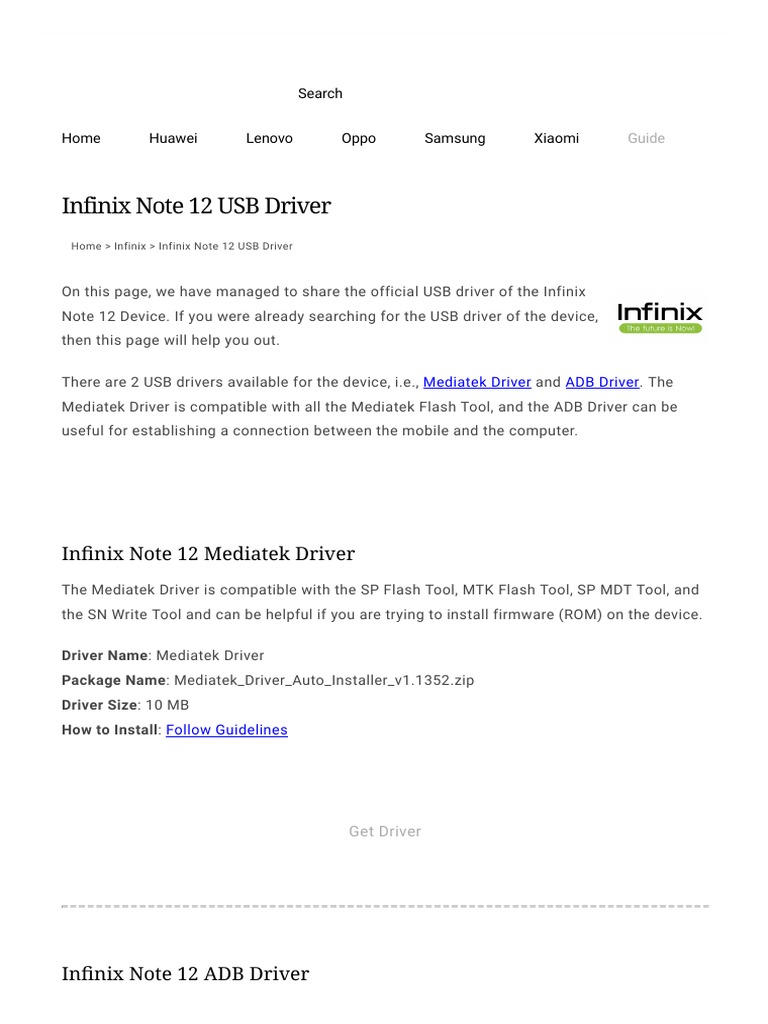Infinix Note 12 USB Driver For Windows (Official Mobile Driver) | PDF ...