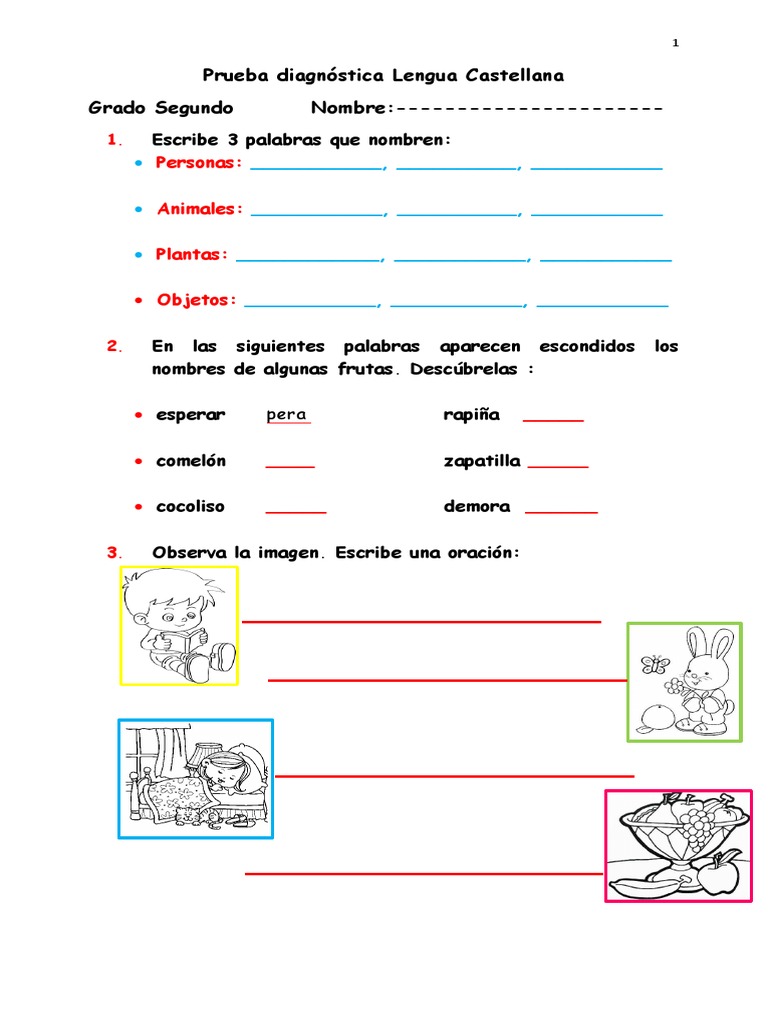 Grado Segundo Prueba Lengua Castellana | PDF