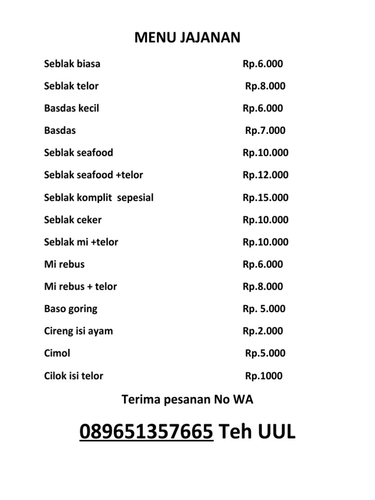 Menu Jajanan | PDF