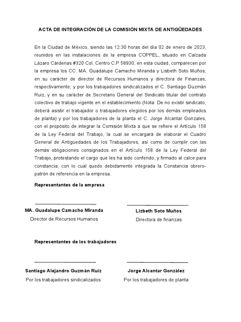 Acta de Integración de La Comisión Mixta de Antigüedades | PDF | Gobierno