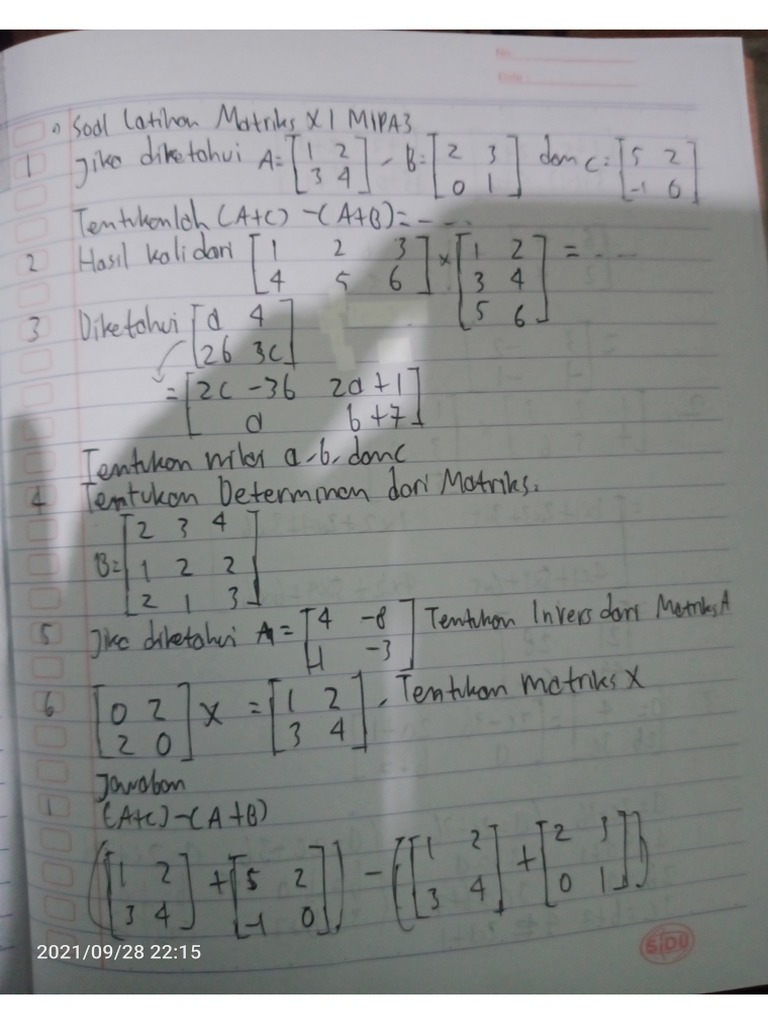 Muhammad Arasy 11 IPA 3 Absen 19 MTK Wajib Tugas Matriks | PDF