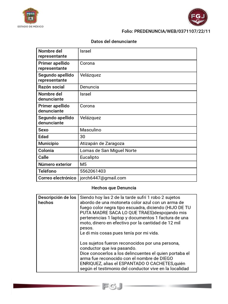 Predenuncia Web 0371107 22 11 | PDF