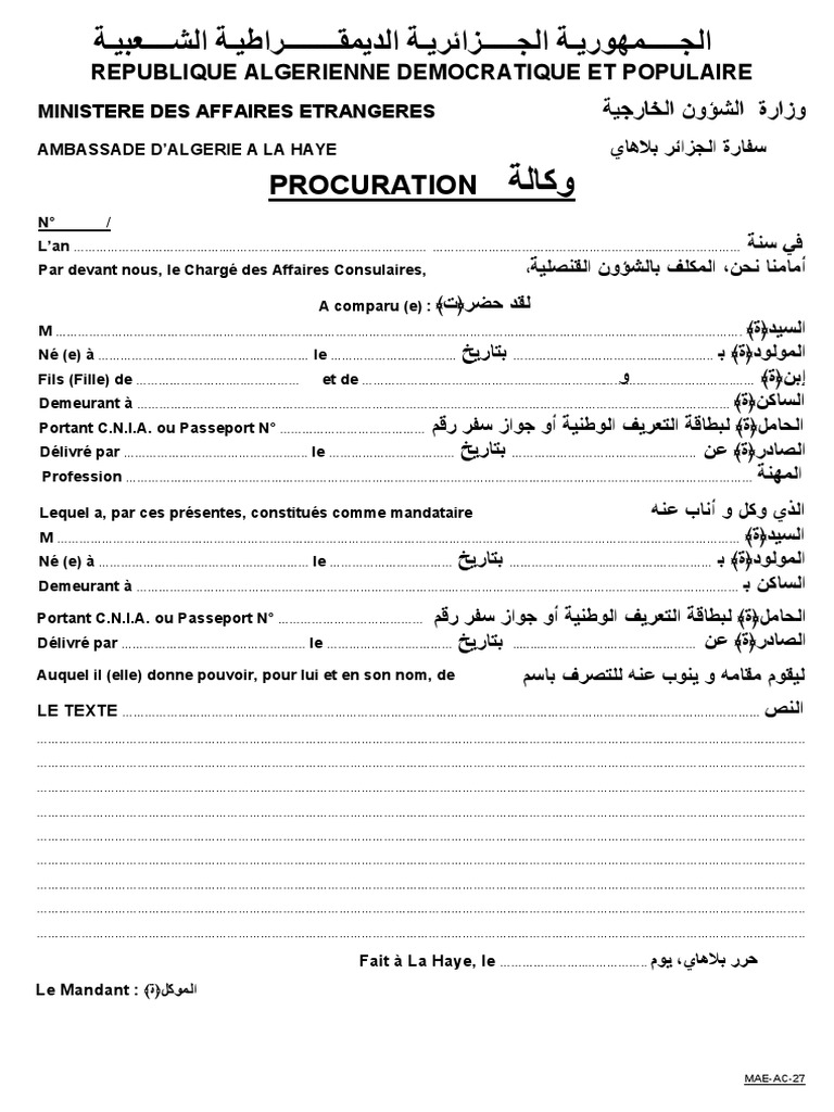 PROCURATION FORM نموذج وكالة | PDF