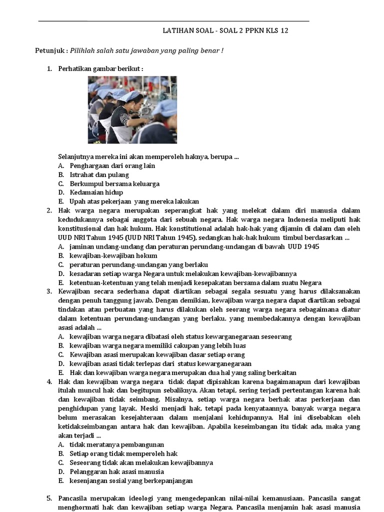 Latihan Soal-Soal 2 PPKN KLS 12 | PDF