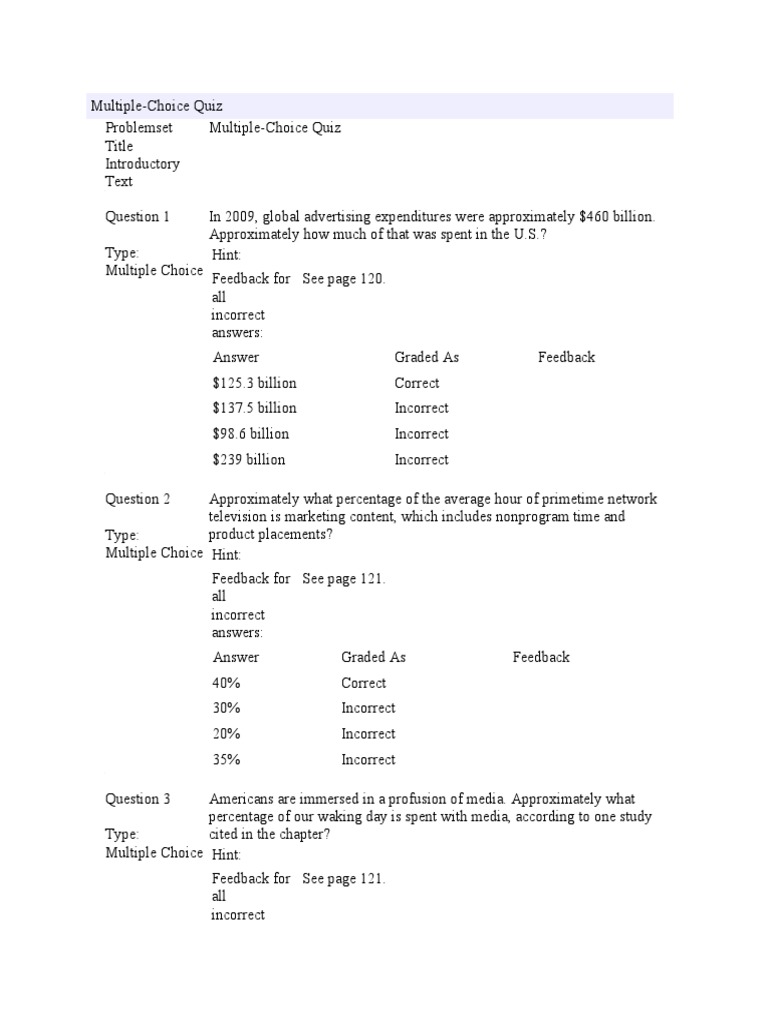 Multiple-Choice Quiz on Advertising Concepts | PDF | Multiple Choice ...
