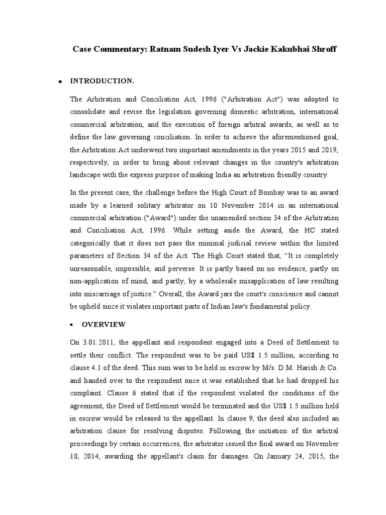 Case Commentary | Download Free PDF | Arbitration | Judgment (Law)