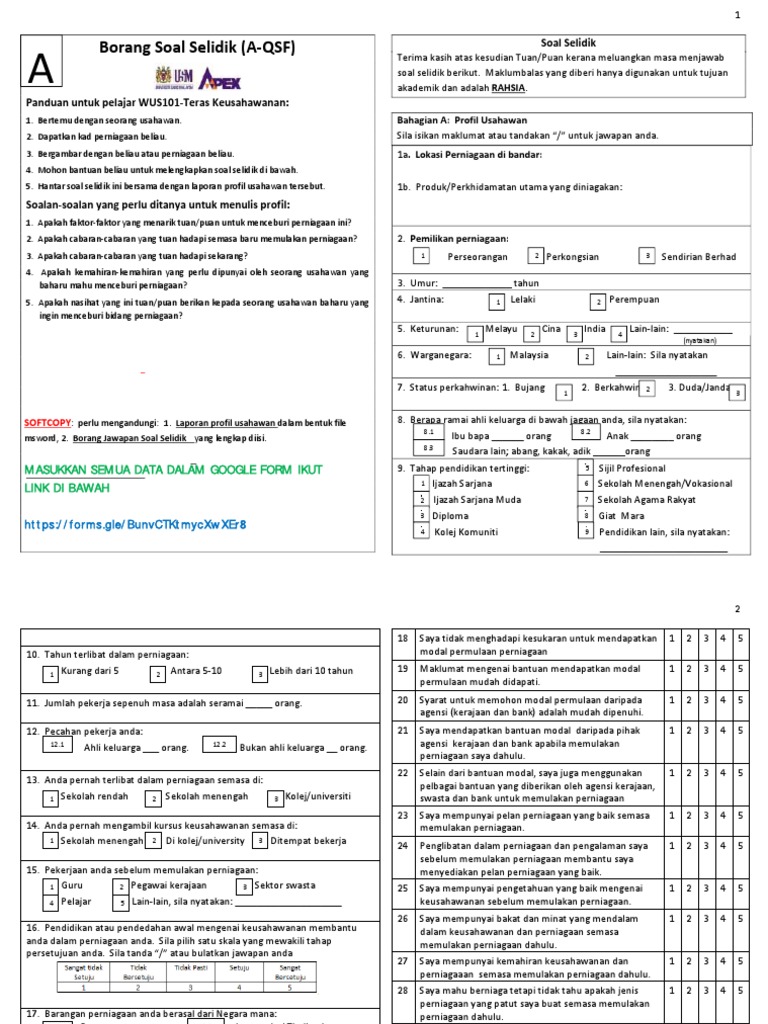 [02] SURVEY FORM BAHASA MALAYSIA | PDF