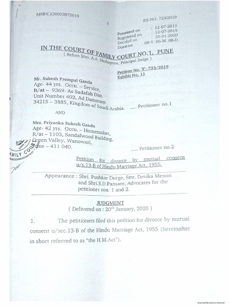 Mutual Consent Divorce Judgment. | PDF