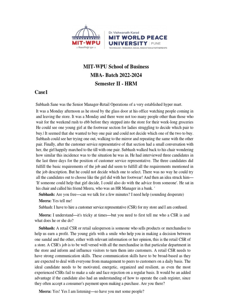 HRM - Case 1 - Jan 2023 | PDF | Corporate Social Responsibility | Business