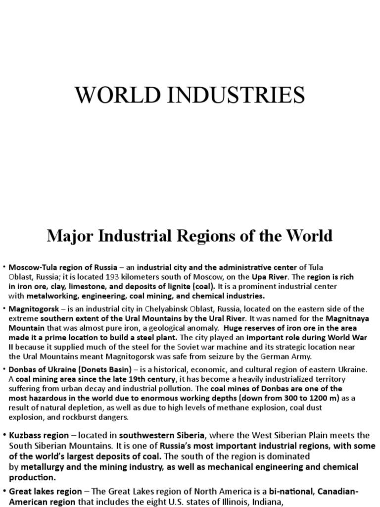 Major Industrial Regions of World | PDF | Economies