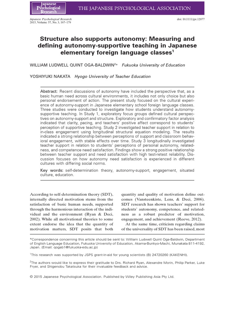 Structure Also Supports Autonomy: Measuring and Defining Autonomy-Supportive Teaching in ...