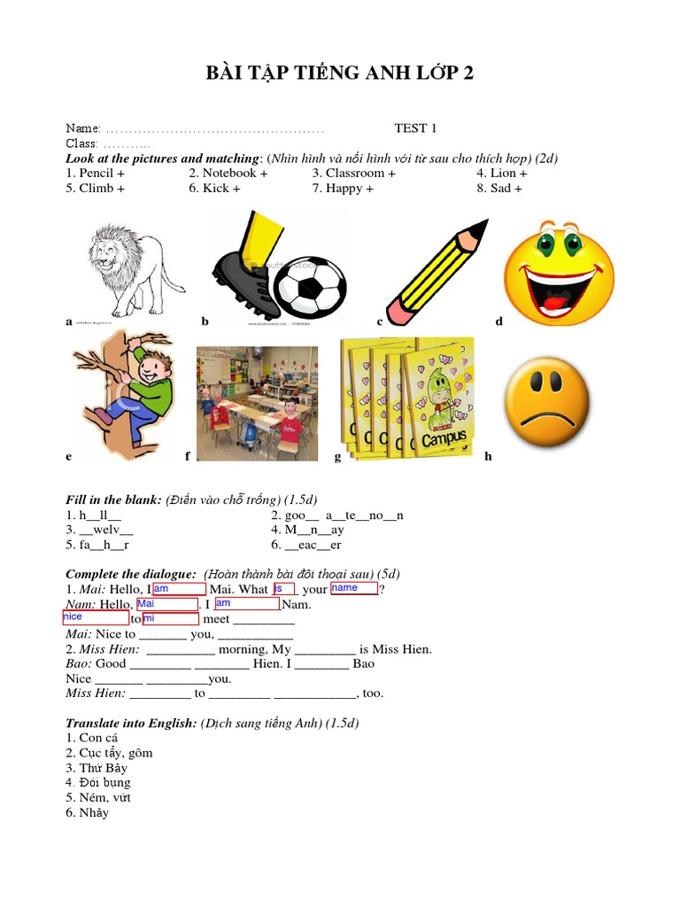 Bai Tap Tieng Anh Lop 2 | PDF