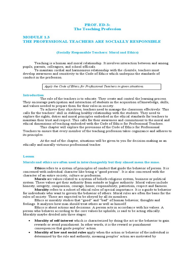 Prof. Ed 3 Module 1.3 | PDF | Teachers | Morality