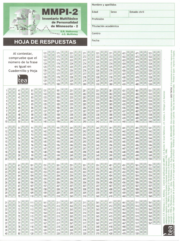 Hoja Del Mmpi-2 | PDF
