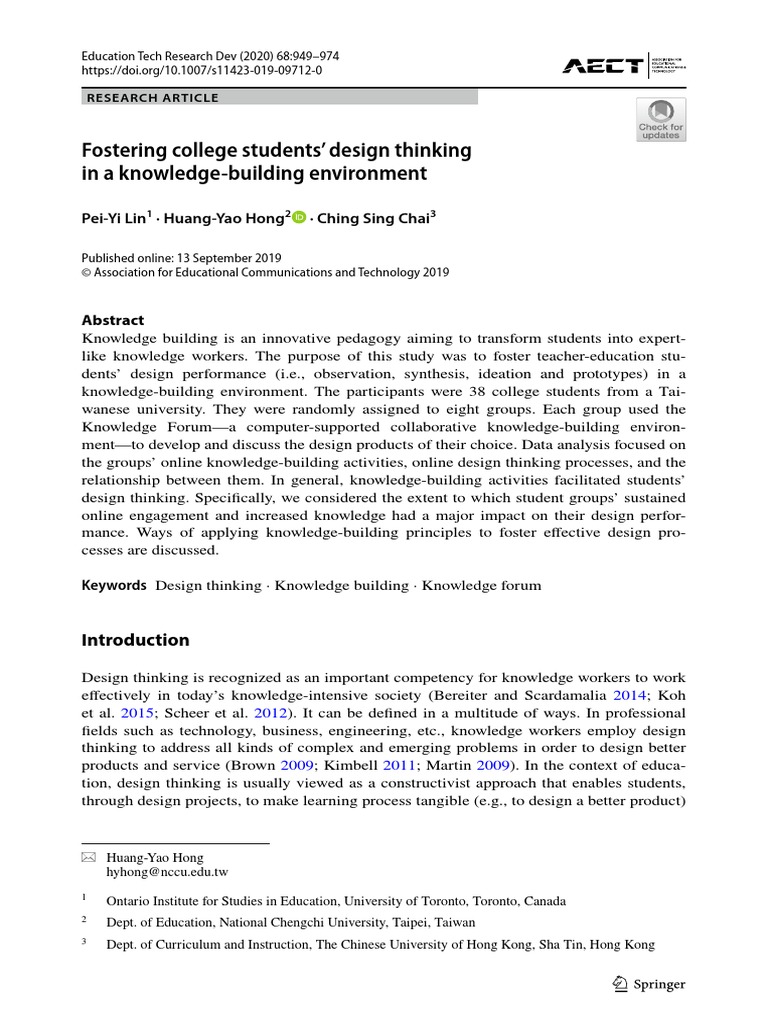 Fostering College Students' Design Thinking in A Knowledge-Building ...