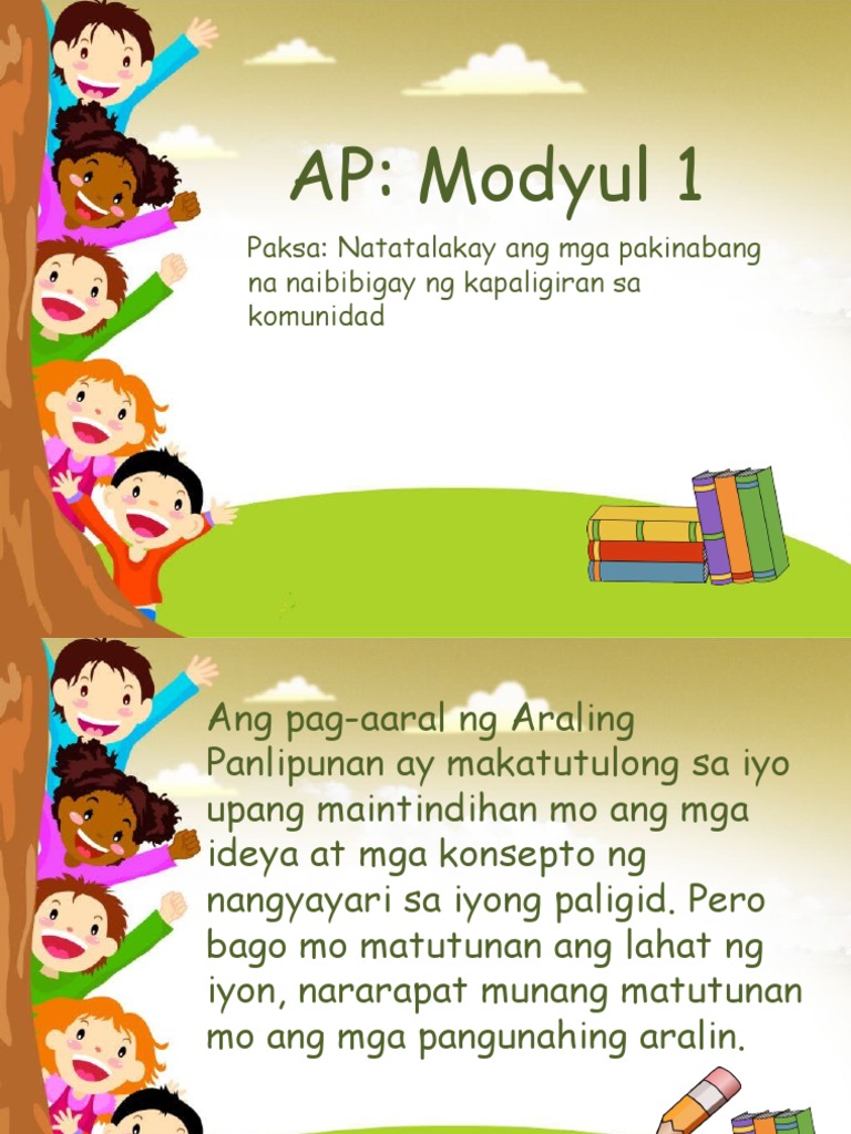 3rdgrading - AP - Module1 - Natatalakay Ang Mga Pakinabang Na Naibibigay NG Kapaligiran Sa ...