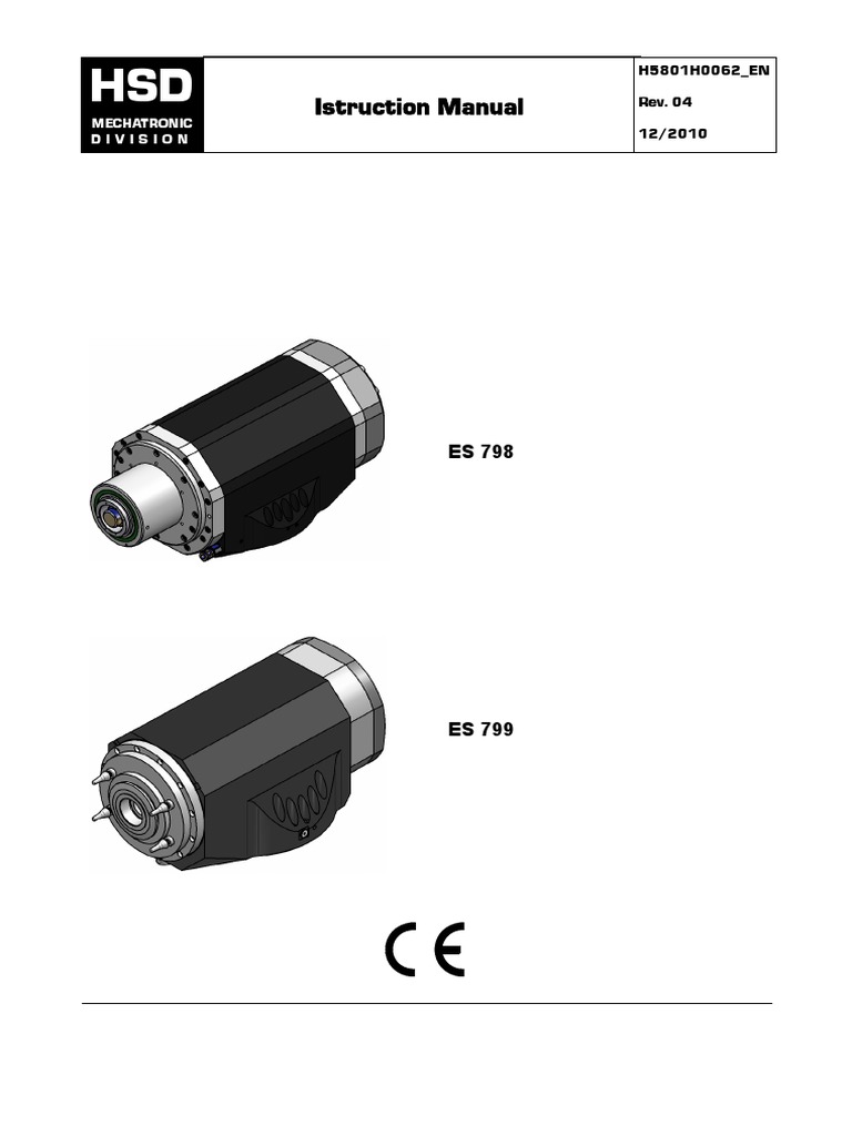 HSD Spindle Manual ES789 ES799 English | PDF | Electric Motor | Safety