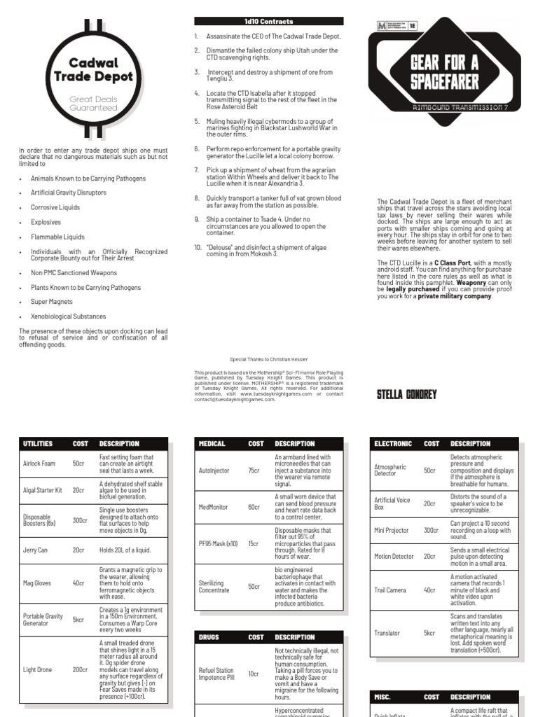 (Slash & Byte Minis) Mothership RPG - Rimbound Transmission 7 - Gear For A Spacefarer (1E) (OEF ...