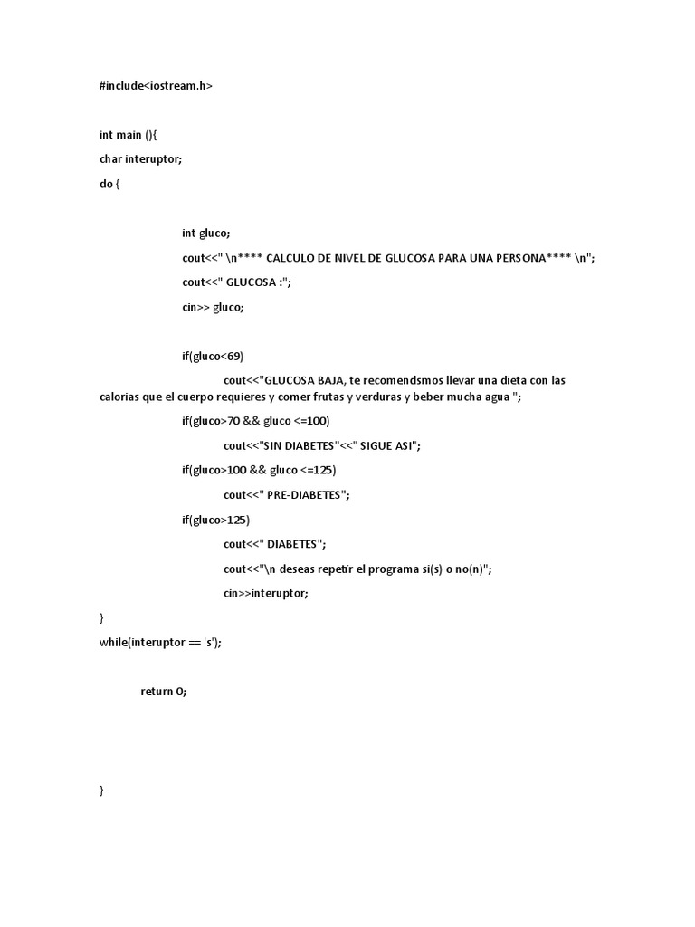 Código C++ Glucosa - CXX | PDF