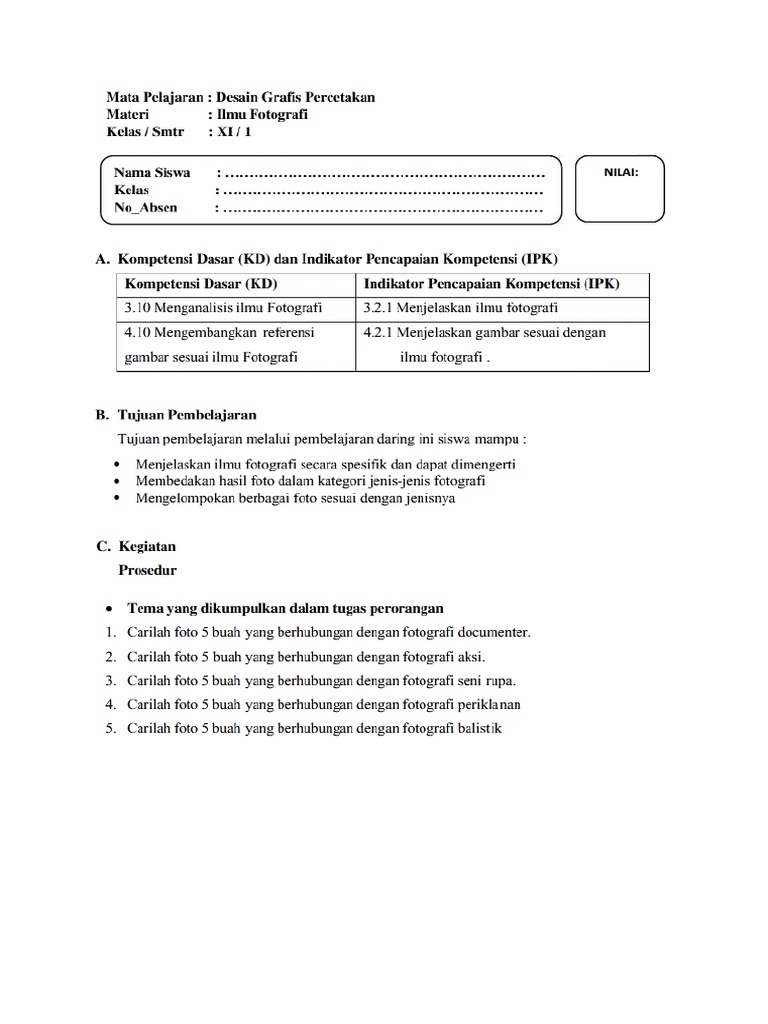 LKPD 1 DGP - Fotografi | PDF