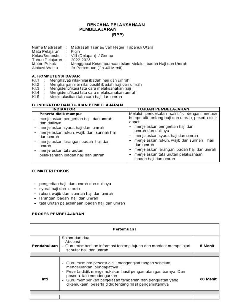 RPP Haji dan Umrah | PDF
