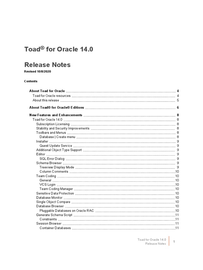 Toadfororacle 14 0 Releasenotes Download Free Pdf Databases Pl Sql