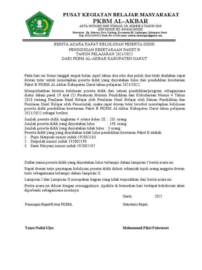 PKBM Al-Akbar Kelulusan | PDF