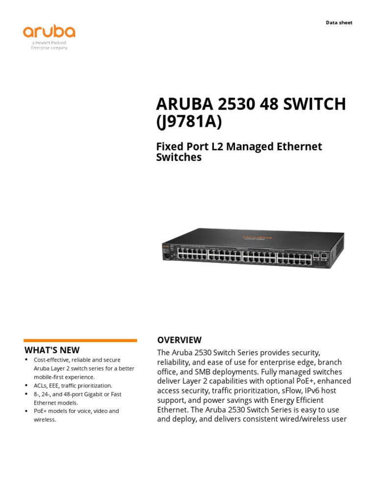 Aruba 2530 48 Switch-PSN5385005USEN | PDF | Computer Network | Network Switch