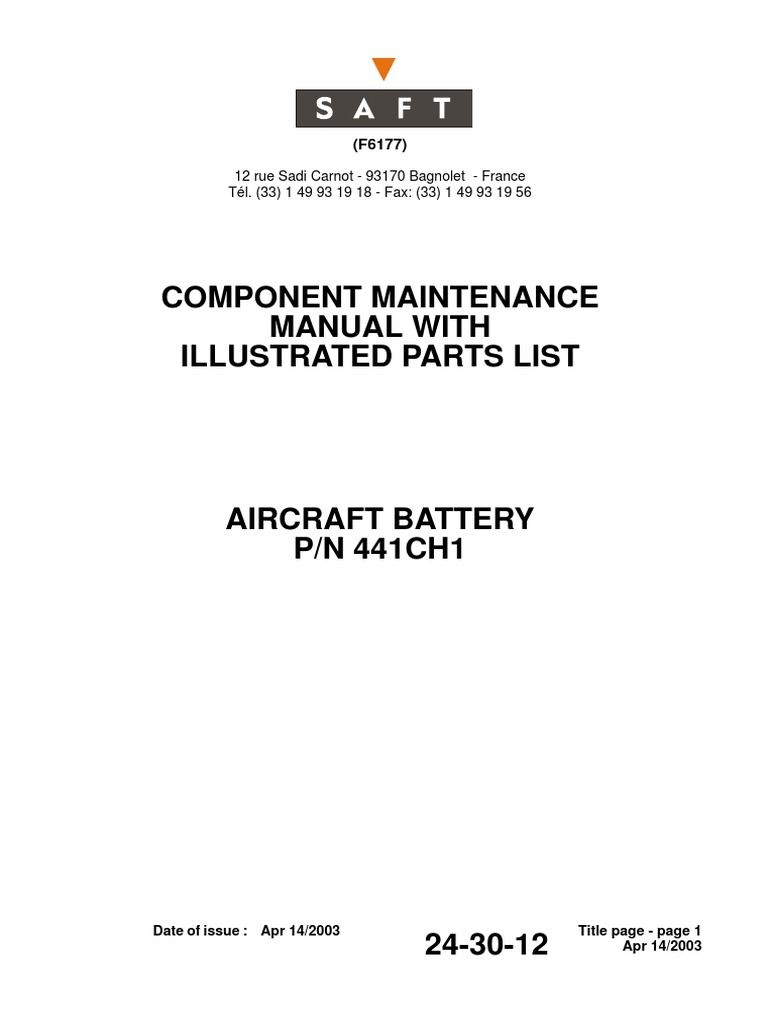 CMM 24-30-12 Battery 441CH1 Rev.00 Apr-14-2003 | PDF | Vacuum Tube ...