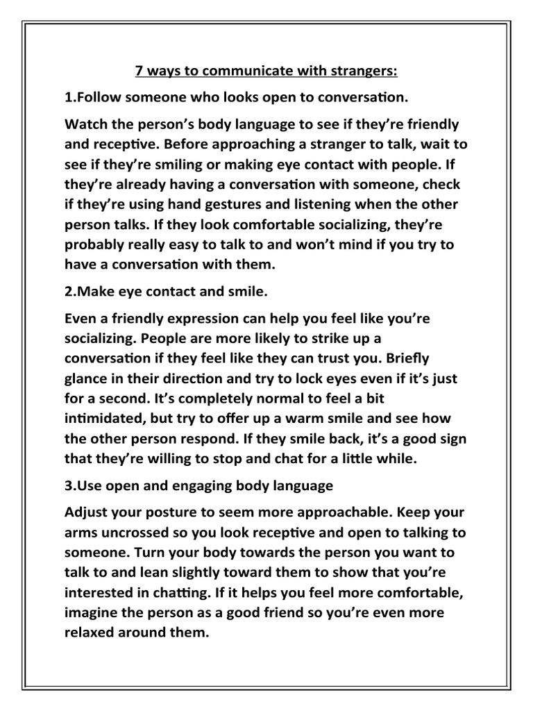 7 Ways To Communicate With Strangers | PDF | Body Language | Communication