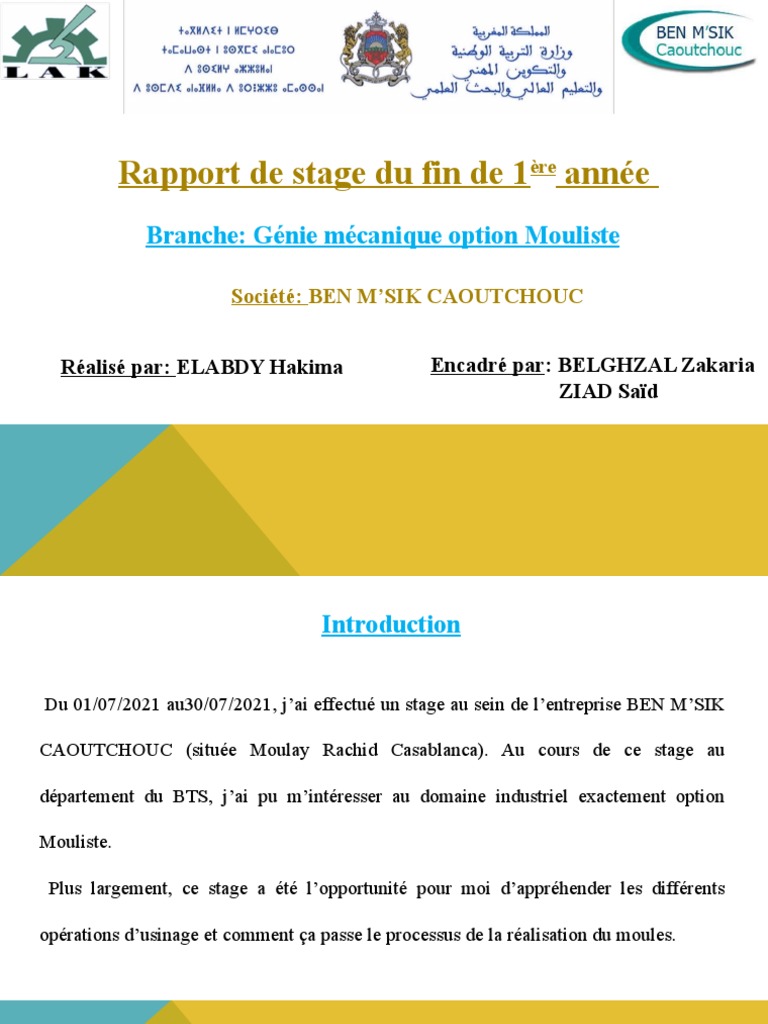 Rapport de stage chez Ben M'sik Caoutchouc | PDF | Secteur secondaire ...