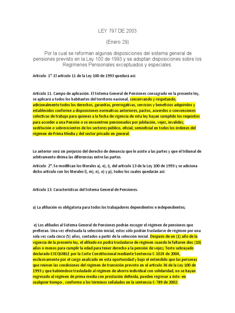 LEY 797 DE 2003 estudio | PDF