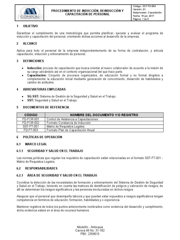 FD-PRO-001 - Procedimiento de Inducción y Capacitación de Personal ...