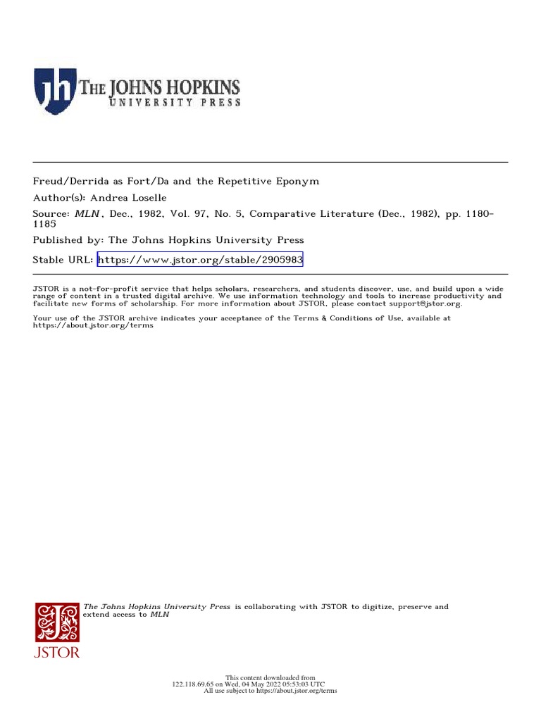 Freud-Derrida As Fort-Da and The Repetitive Eponym | PDF | Sigmund ...