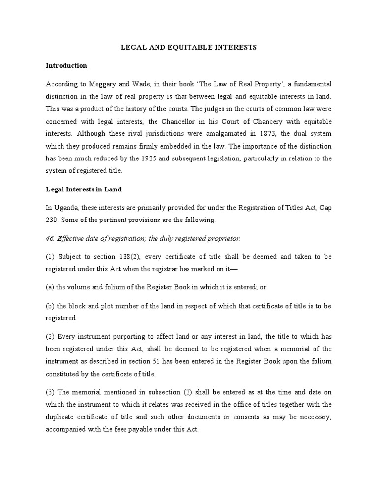 Legal vs. Equitable Interests in Uganda | PDF | Leasehold Estate ...