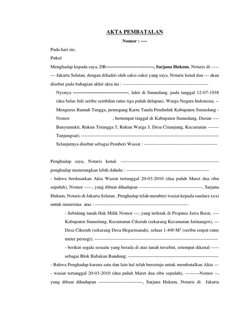 Pembatalan Akta Wasiat Notaris | PDF