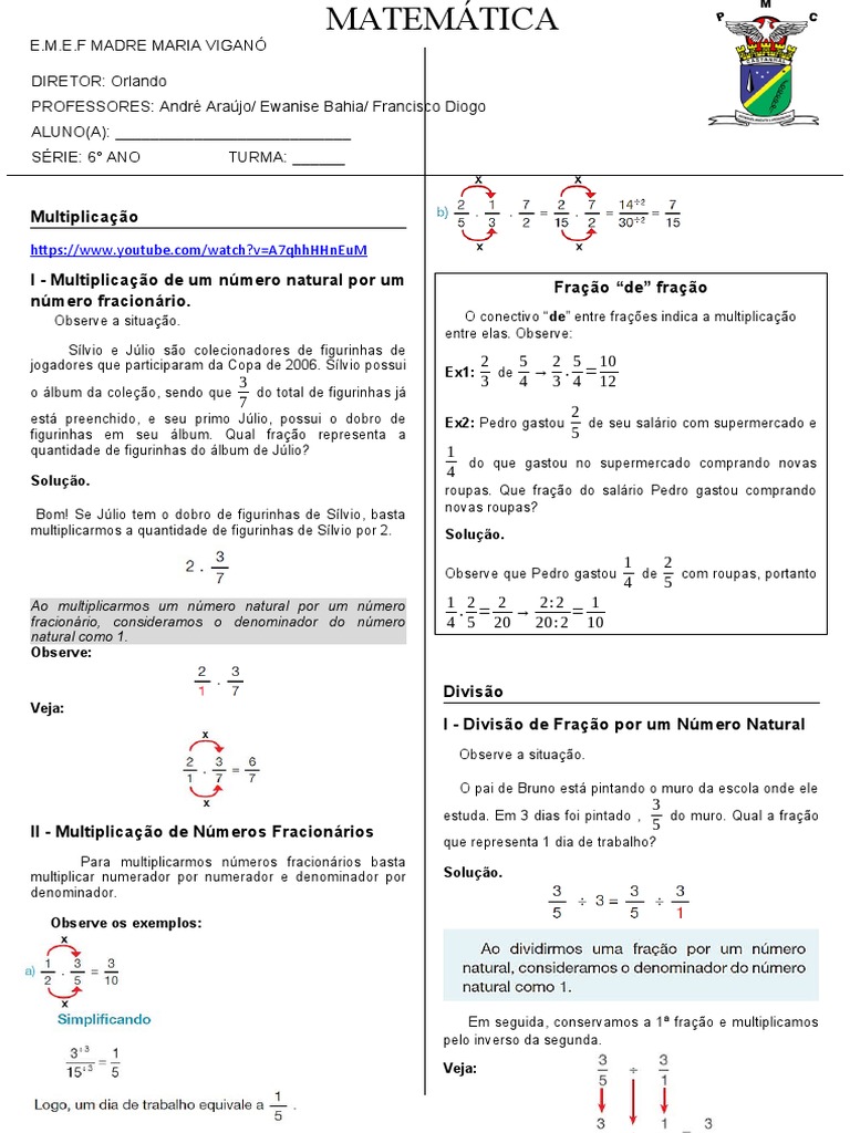 Multiplicação e Divisão de Frações | PDF | Matemática elementar ...