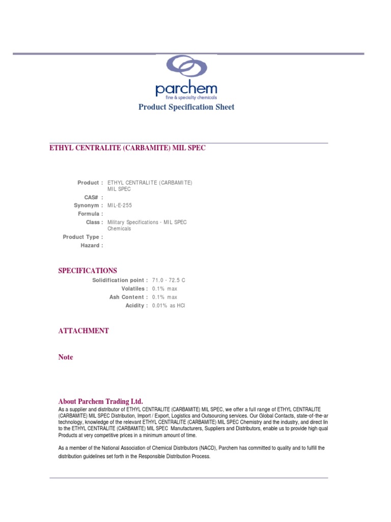 ETHYL CENTRALITE CARBAMITE MIL SPEC Getpdf 012723 | PDF