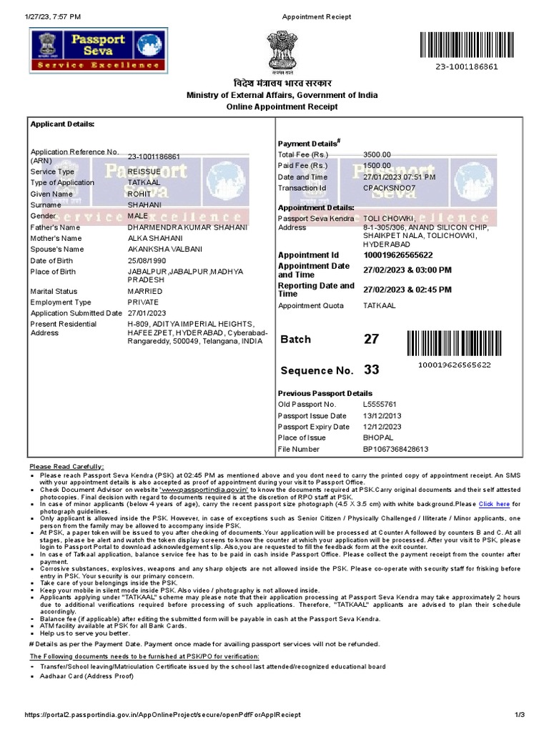 Appointment Reciept R | PDF | Identity Document | Government And Personhood
