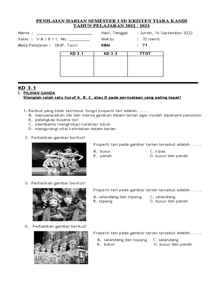 Soal SBdP Kelas 5 SD | PDF | Metode & Bahan Ajar