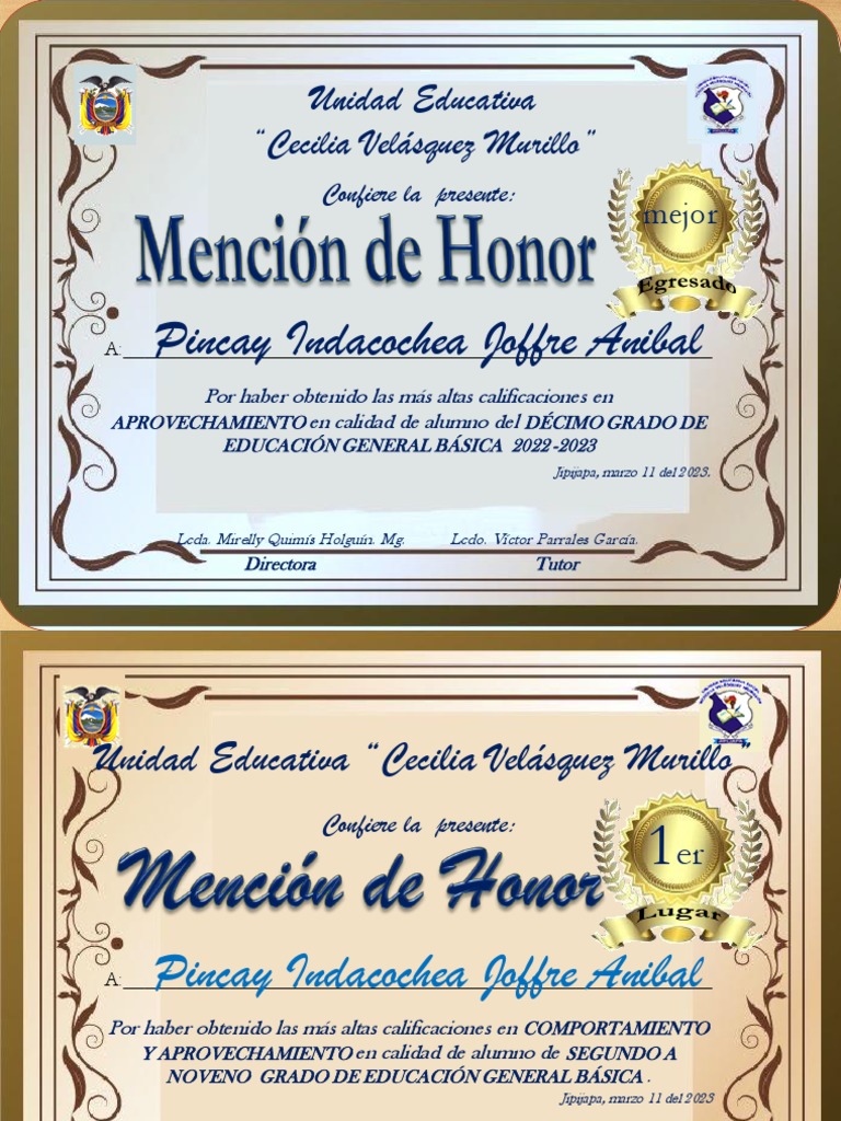 2023 Menciones-Diplomas Décimo | PDF
