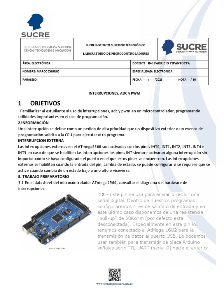 Interrupciones, Adc y PWM Practica 3 | PDF | Microcontrolador | Arduino