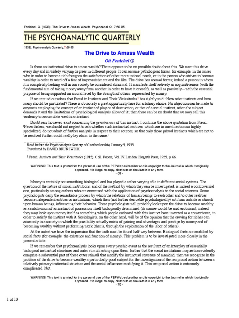 The Drive To Amass Wealth | PDF | Id | Psychoanalysis
