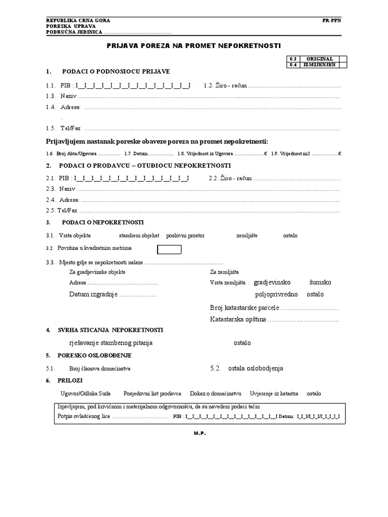 Prijava Poreza Na Promet Nepokretnosti | PDF