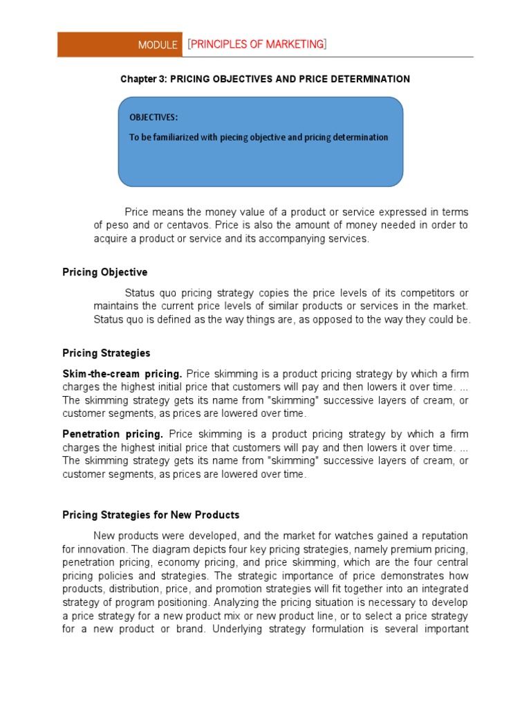 Chapter 3 - Pricing Objectives and Price Determination | PDF | Pricing ...