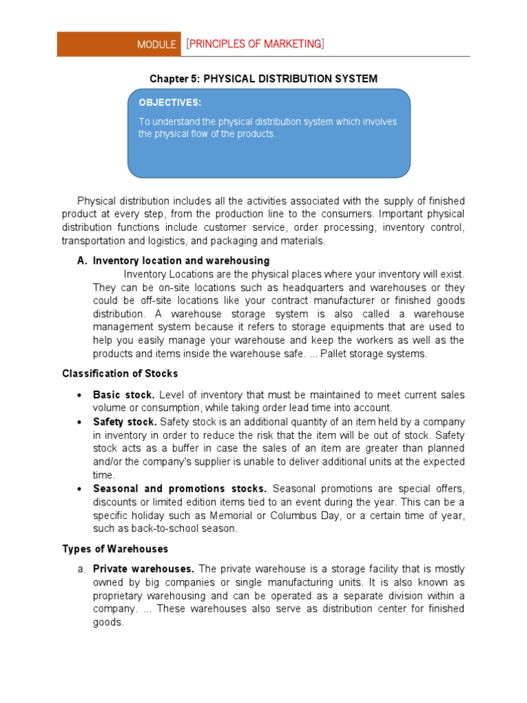 Chapter 5 - Physical Distribution System | PDF | Warehouse | Transport