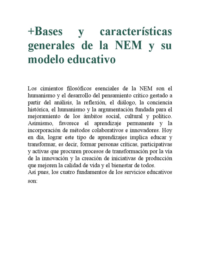 Bases y Características Generales de La NEM y Su Modelo Educativo | PDF