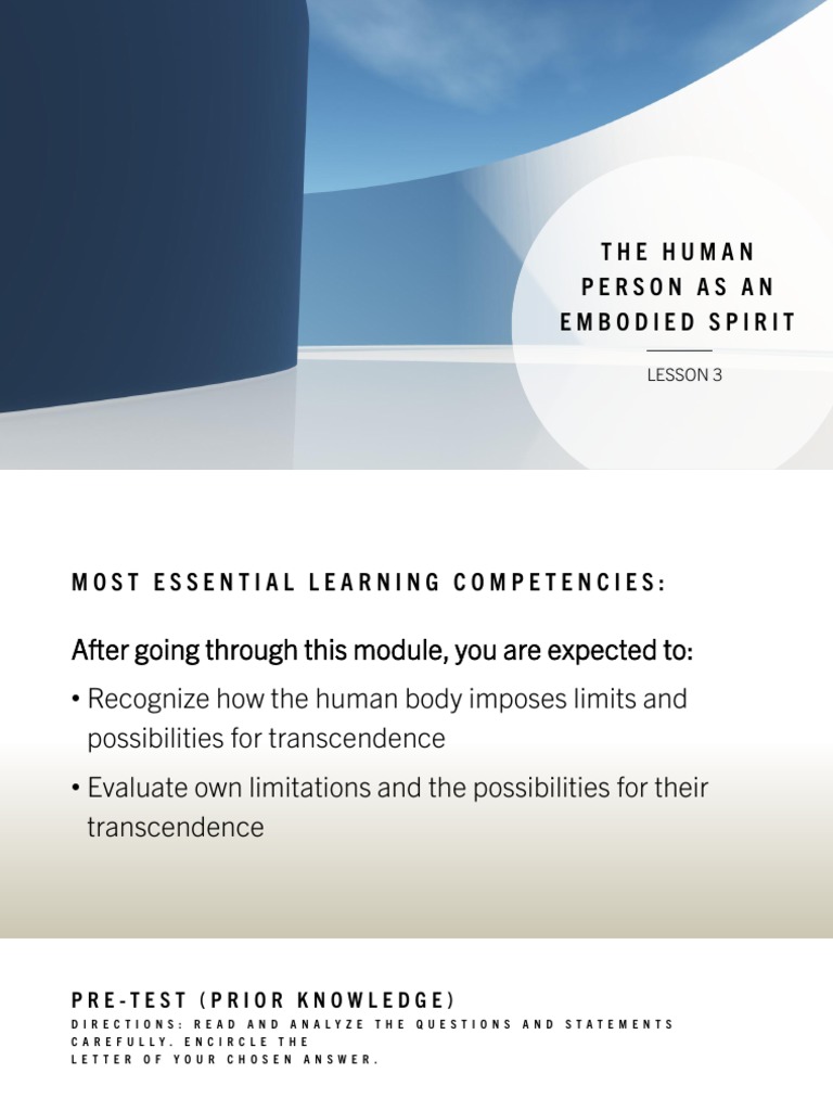 Lesson 3 - The Human Person As An Embodied Spirit | PDF | Soul | Mind