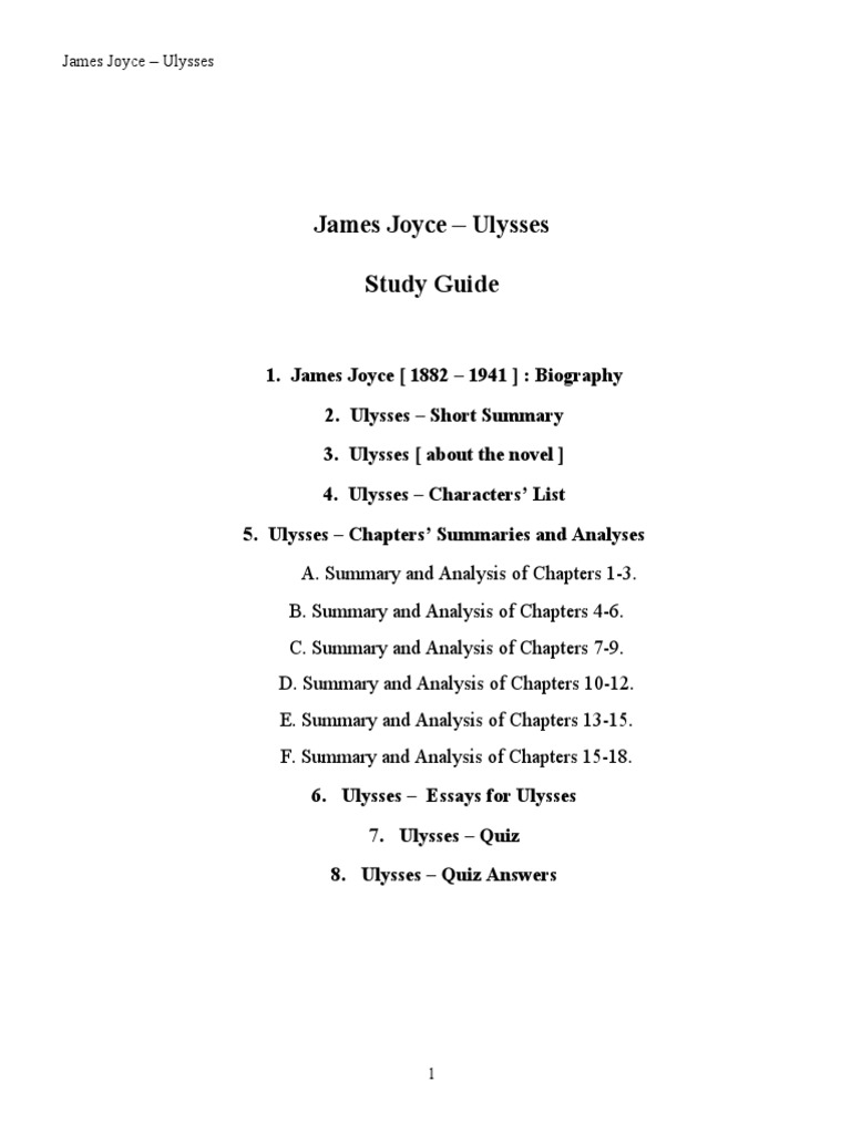 James Joyce - Ulysses - Study Guide - 60 Pages | PDF | Ulysses (Novel ...